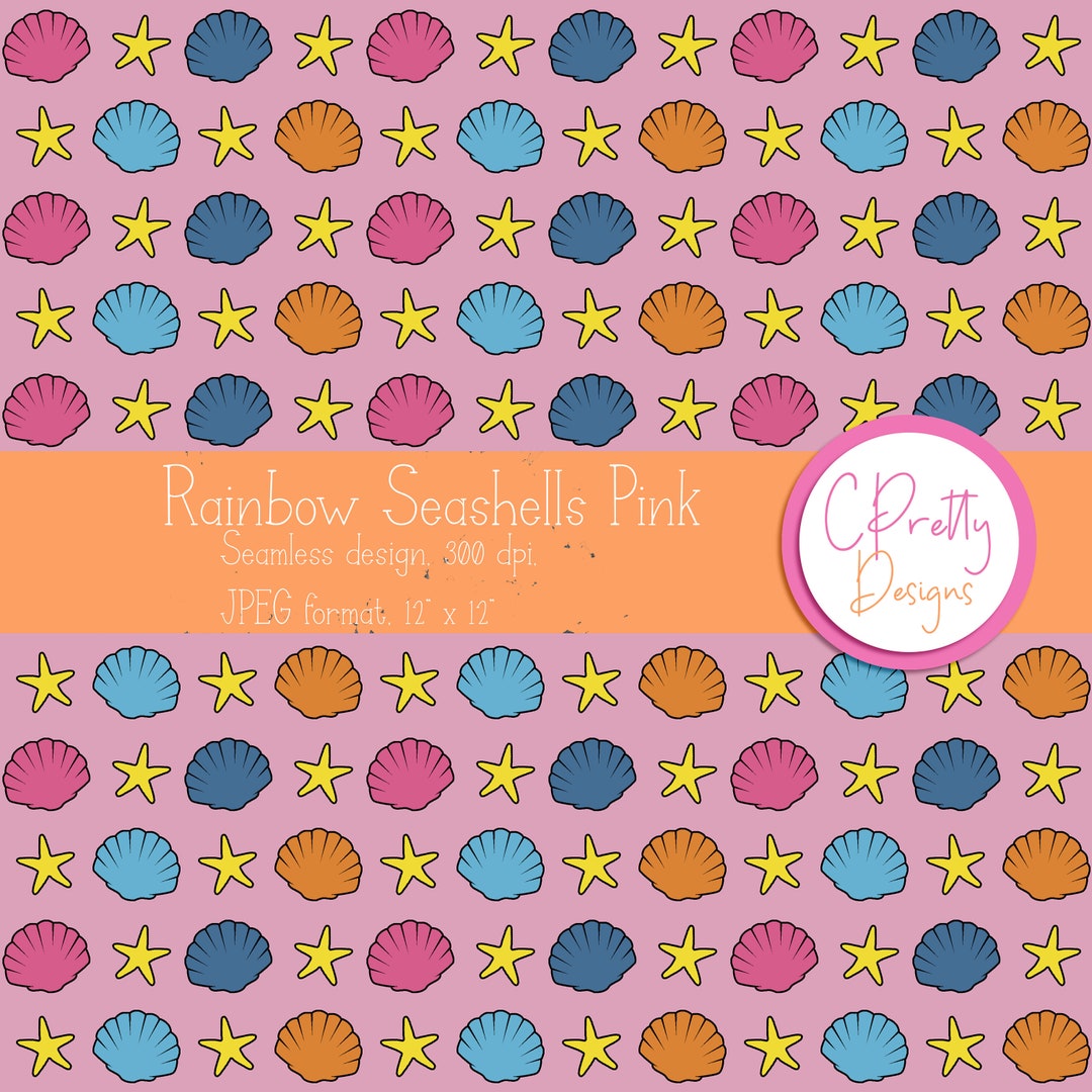 Rainbow Seashells Pink Seamless Pattern Digital Design, Digital Paper ...
