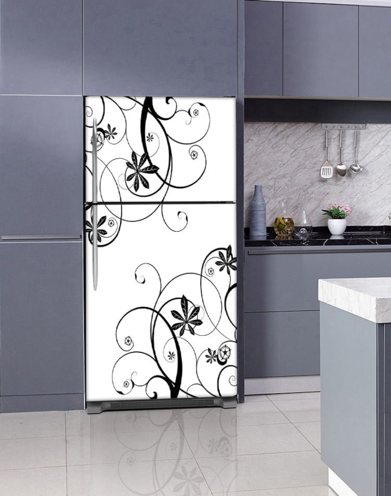 Magnetic Swirling Flowers Refrigerator Cover Skin Wraps Change Fridge ...