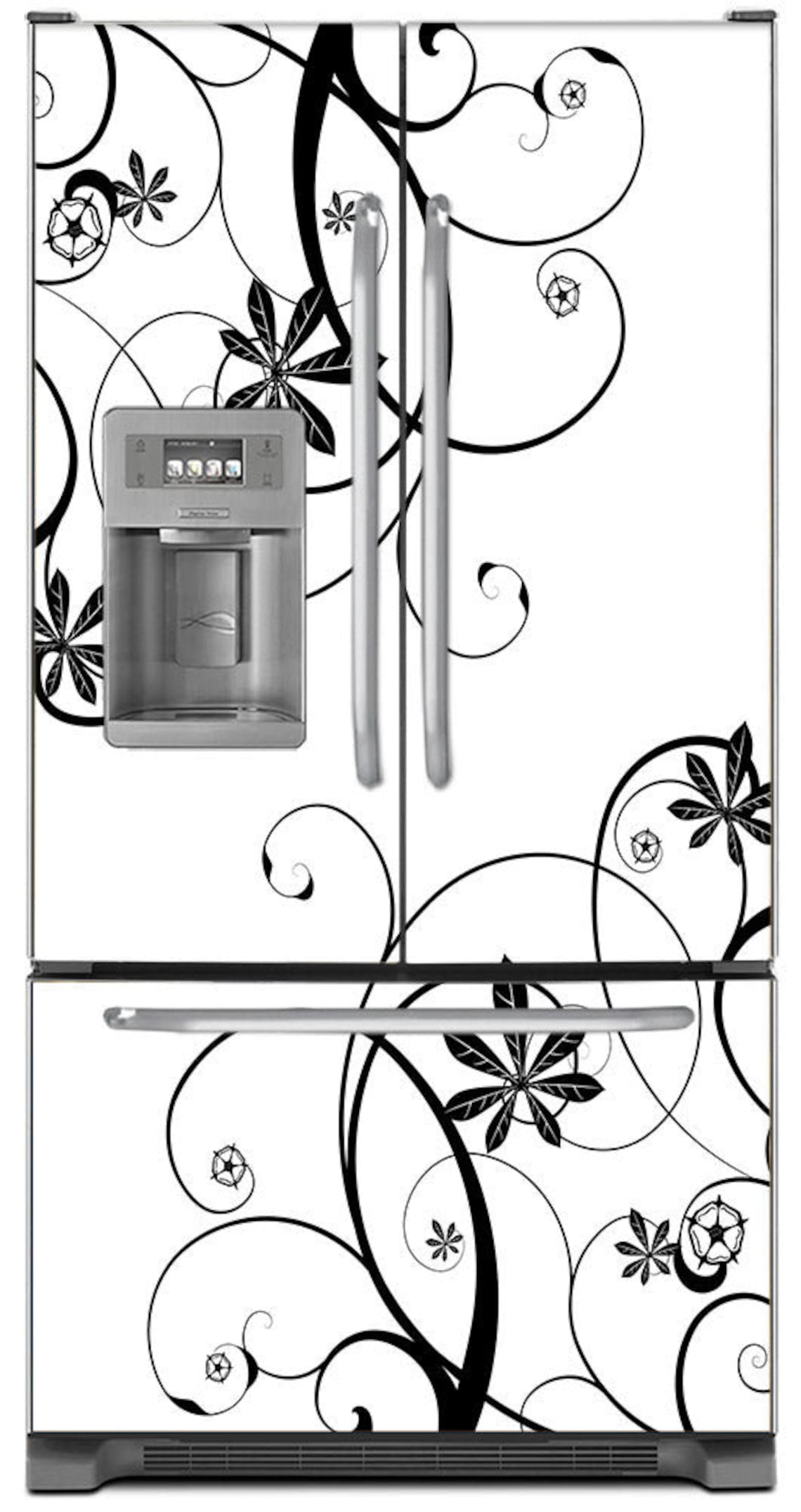 Magnetic Swirling Flowers Refrigerator Cover Skin Wraps Change Fridge ...