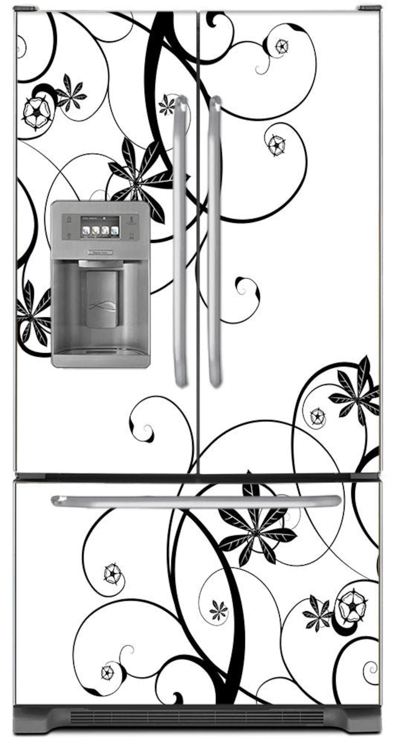 Magnetic Swirling Flowers Refrigerator Cover Skin Wraps Change Fridge ...