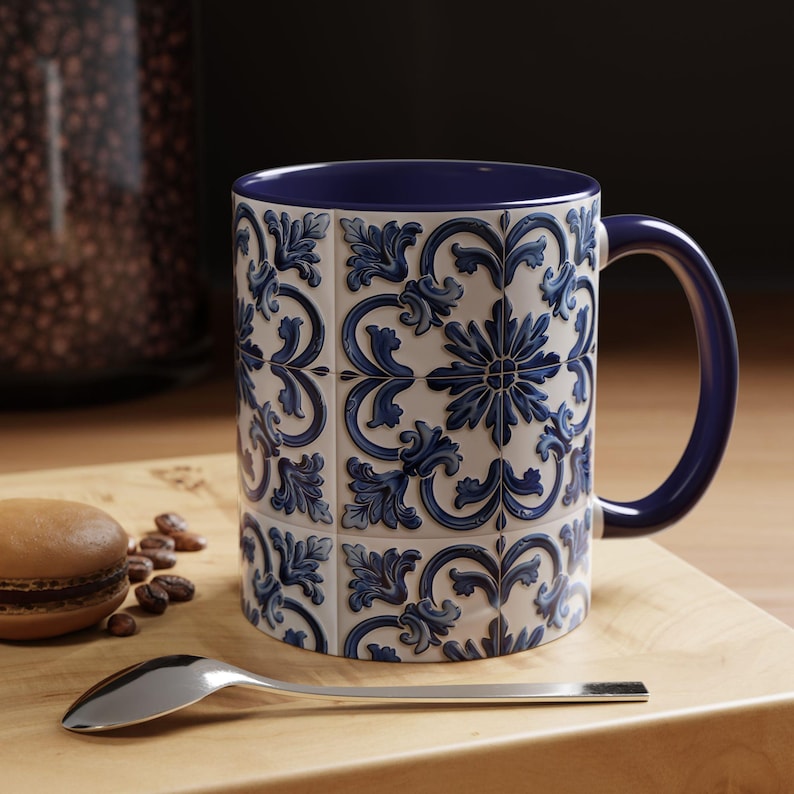 Azulejo Tile Mug | Portuguese Blue Tile Design Ceramic Coffee Mug (11oz ...