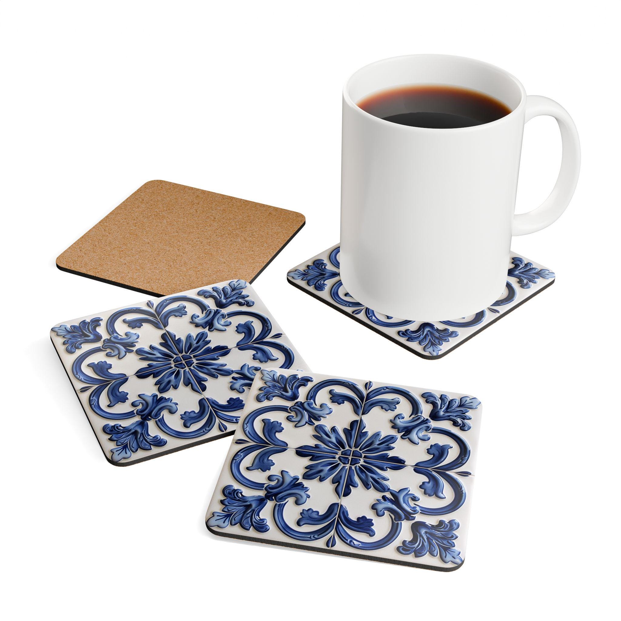 Azulejo Coaster Porcelain Tile Mediterranean Corkwood Coaster Set ...