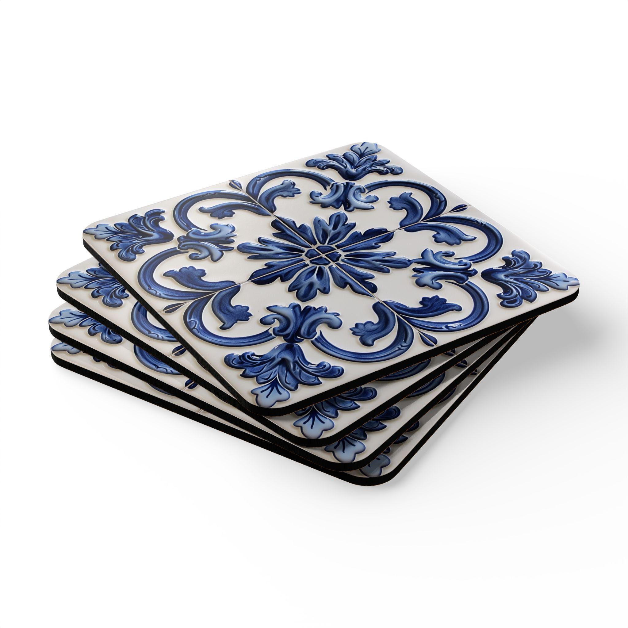 Azulejo Coaster Porcelain Tile Mediterranean Corkwood Coaster Set ...