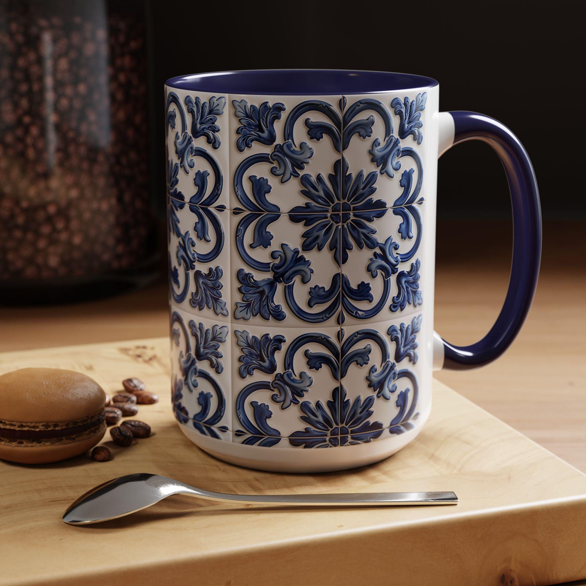 Azulejo Tile Mug | Portuguese Blue Tile Design Ceramic Coffee Mug (11oz ...