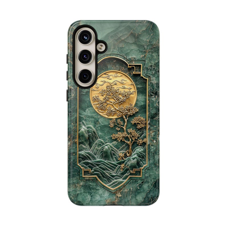 Asian Phone Case Gold Tree and Moon Inlay Jade Tough Case Design ...