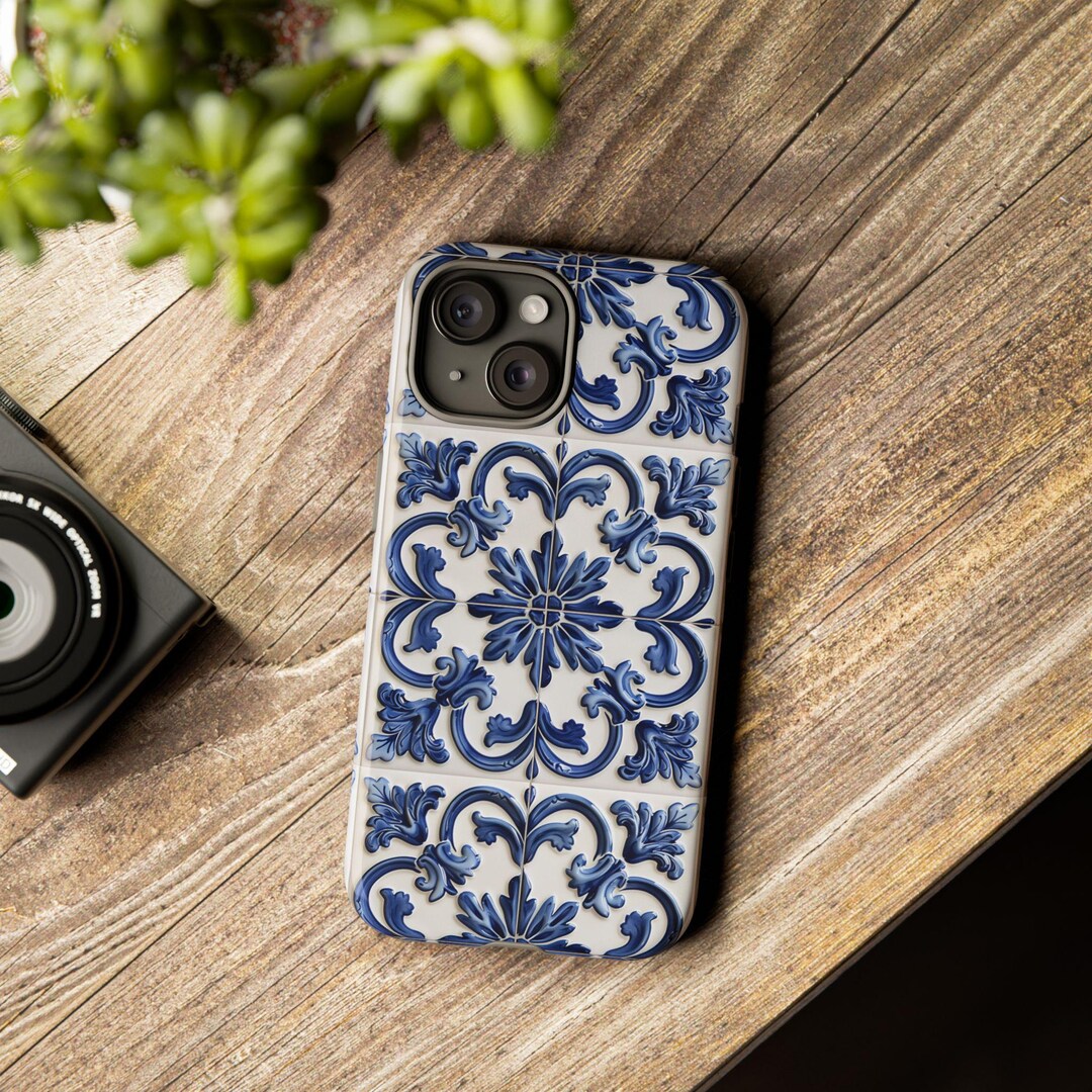 Azulejo Porcelain Indigo Tile Mediterranean Tough Phone Case Stylish ...