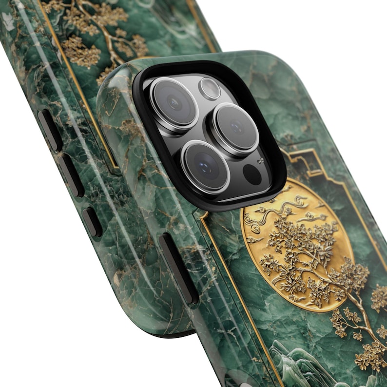 Asian Phone Case Gold Tree and Moon Inlay Jade Tough Case Design ...