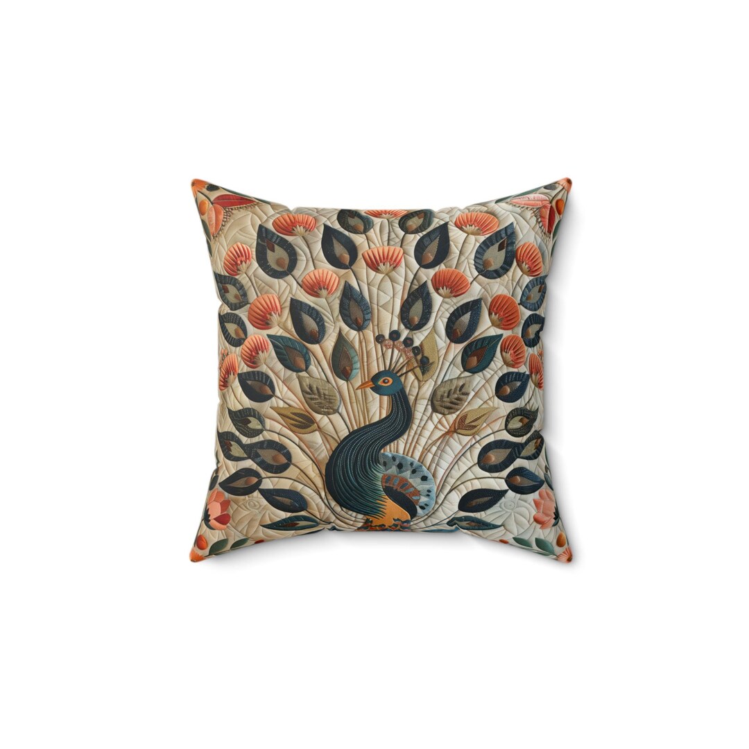 Cottagecore Peacock Cushion Arts and Crafts Peacocks Square Pillow ...