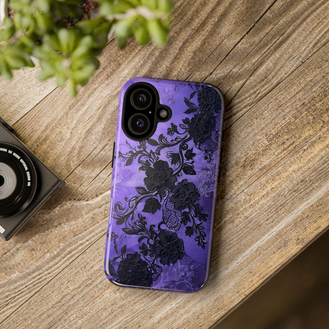 Goth Phone Case | Gothcore Purple Silk Black Lace Tough Case Design for ...