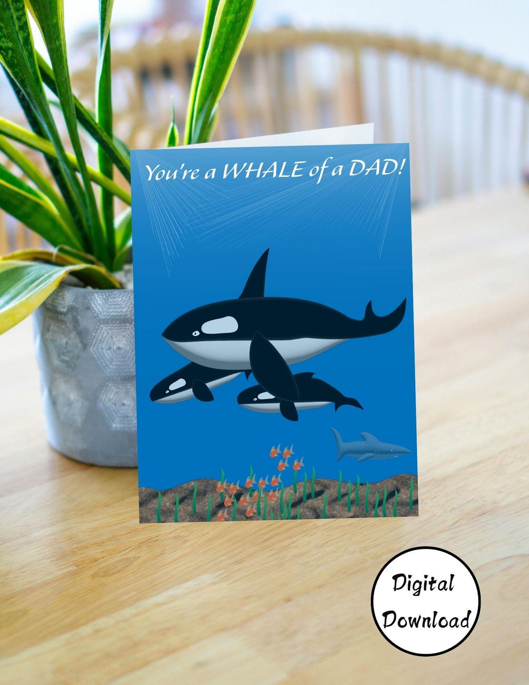 Father's Day Card Digital, Whale of a Dad, Simple Father's Day Card ...