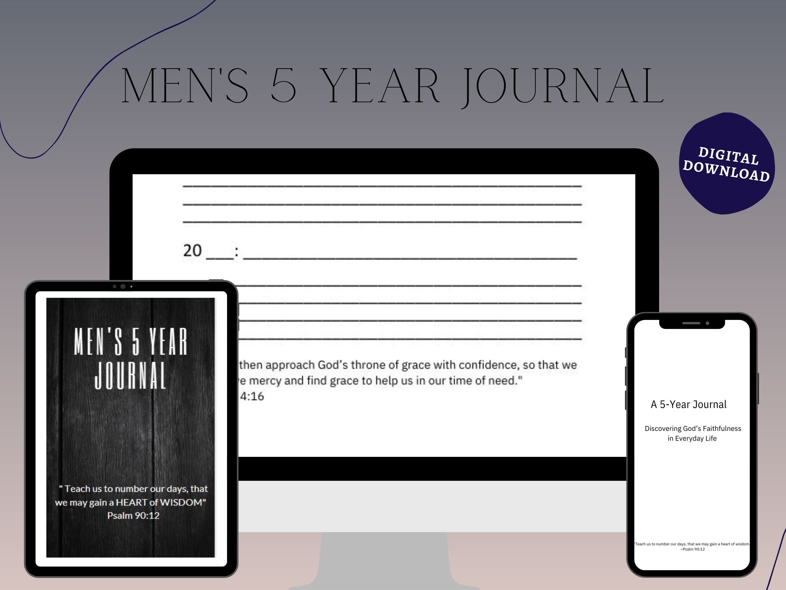 Men's 5 Year Daily Digital Journal Christian Daily Journal With Bible ...