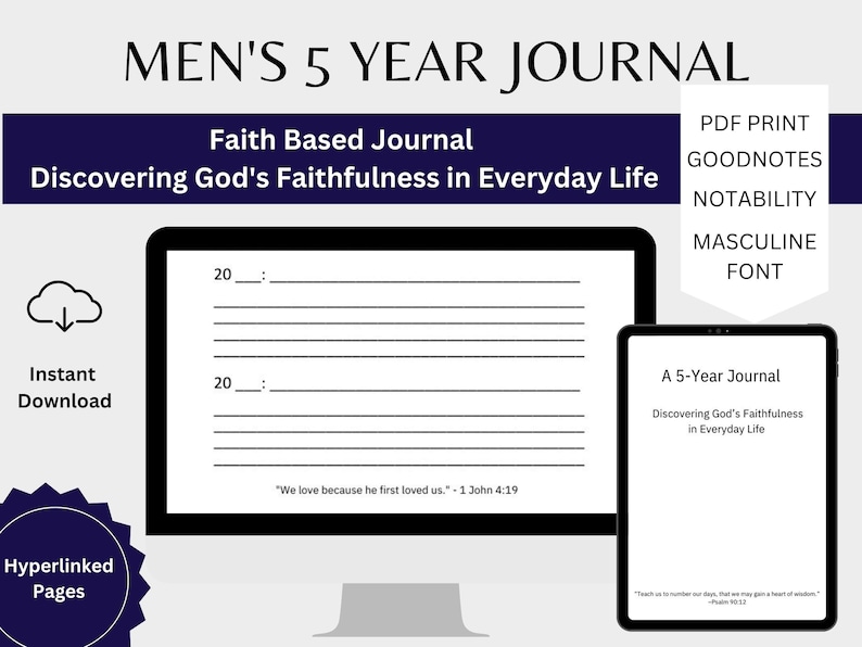 Men's 5 Year Daily Digital Journal Christian Daily - Etsy