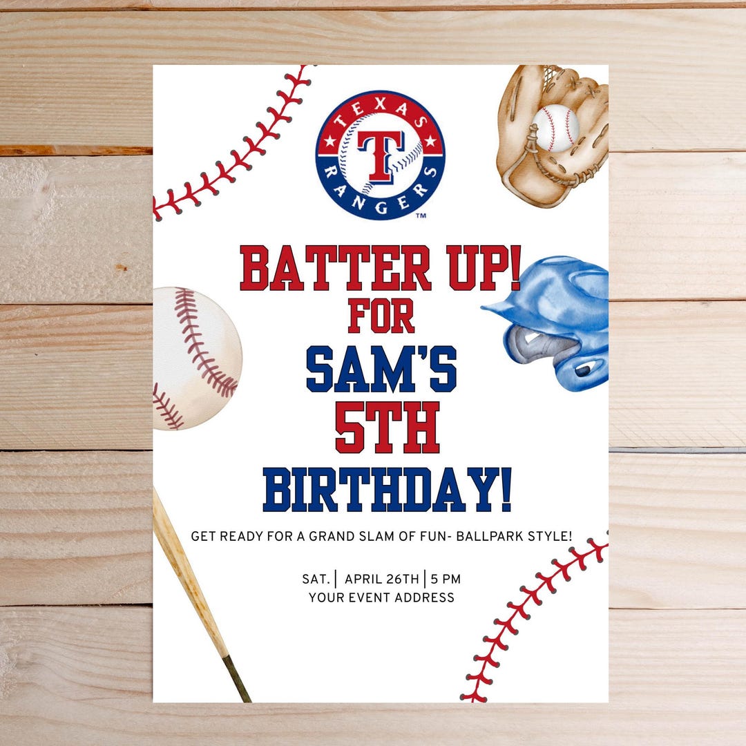 Texas Rangers Birthday Invitation: Editable Kids Baseball Party ...