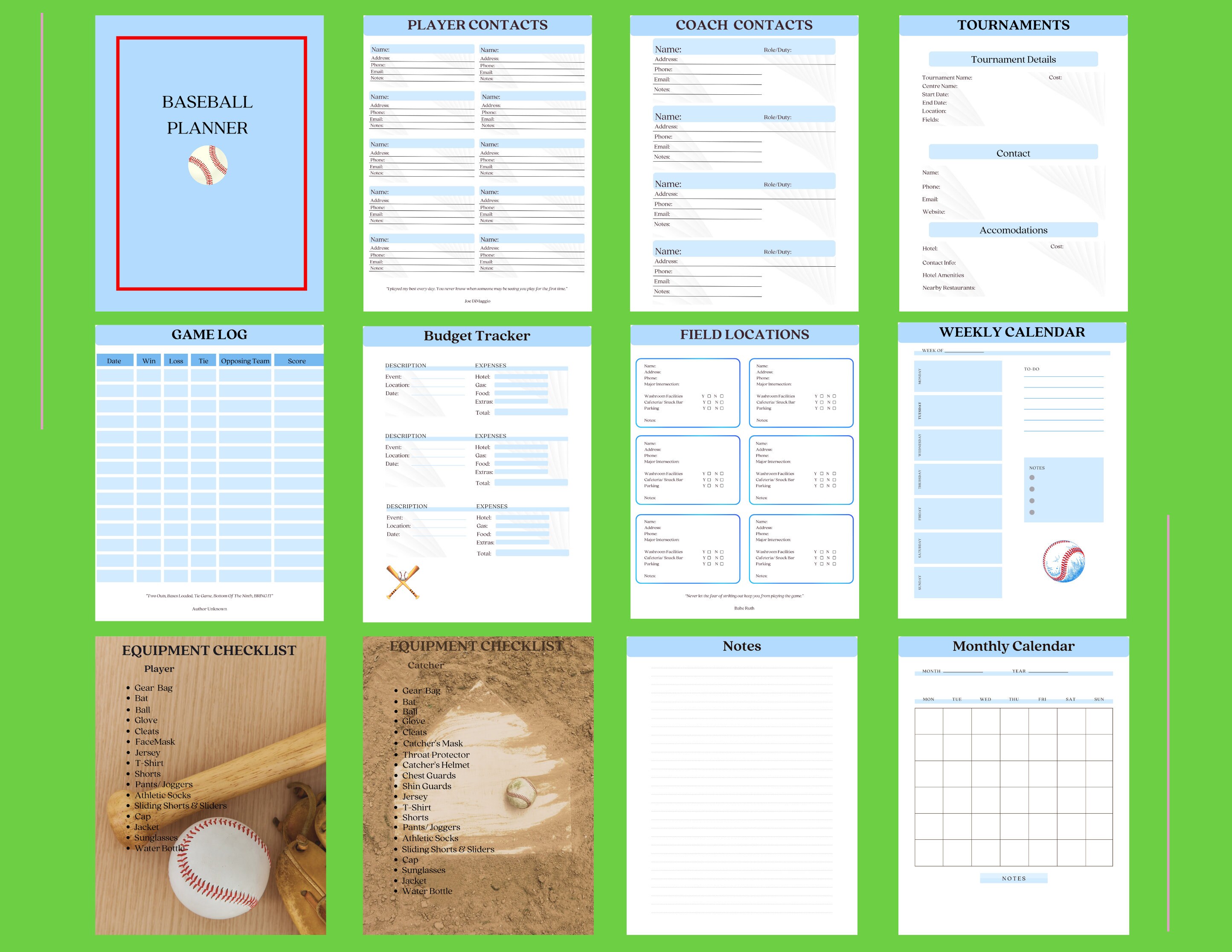 Printable Baseball Planner, Fillable PDF, Sports Calendar, Boys Girls ...