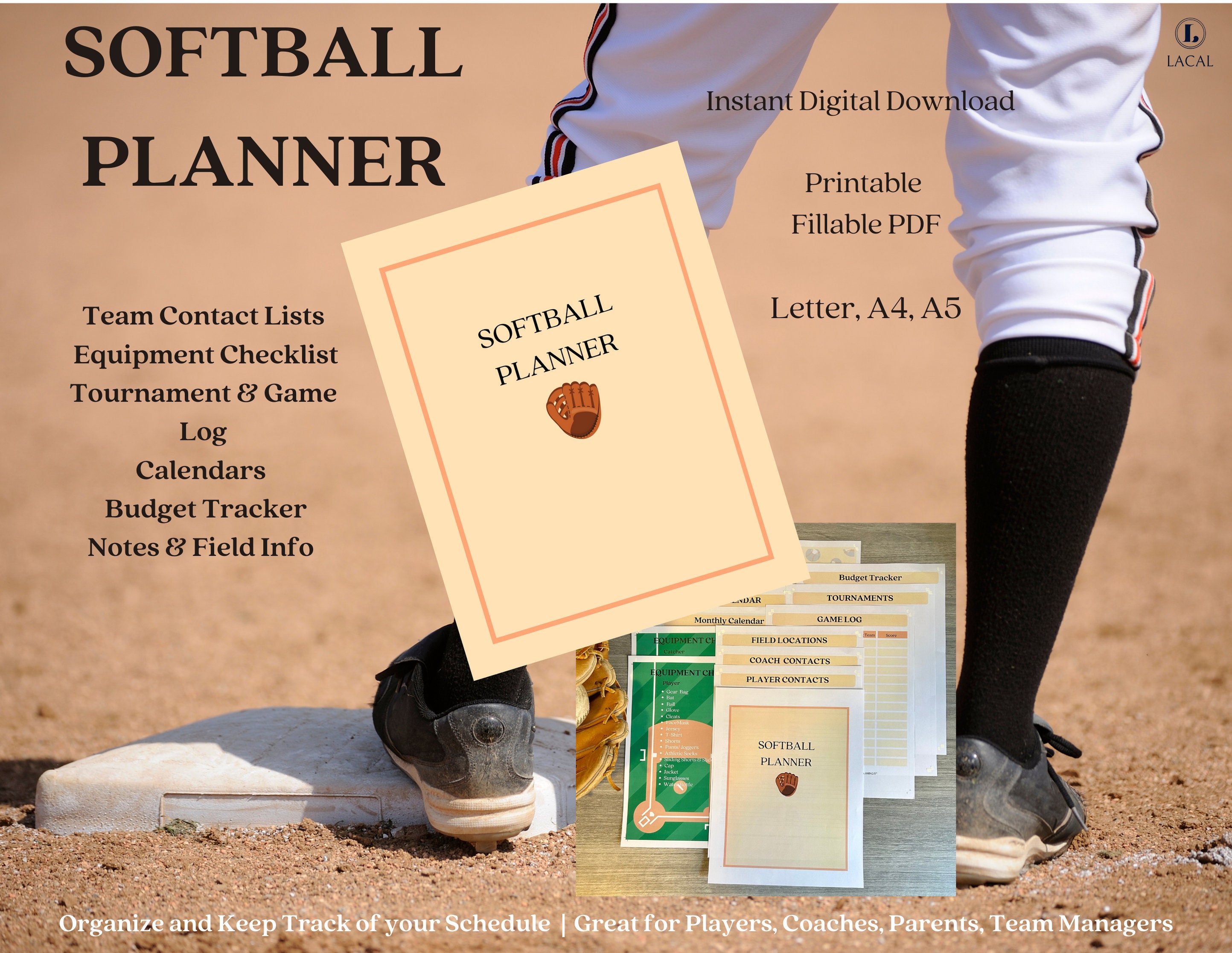 Printable Softball Planner, Fillable PDF, Sports Organizer (digital ...