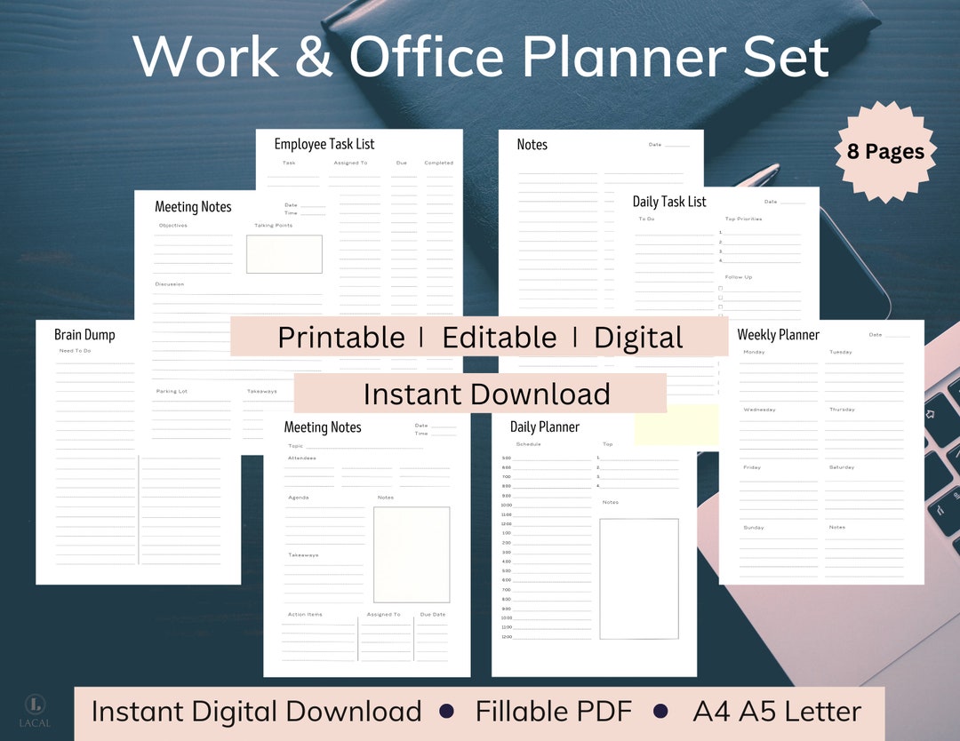 Printable Office Task Planner Bundle, Office Organizer, Fillable PDF ...