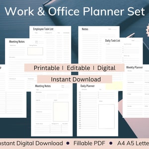 Printable Office Task Planner Bundle, Office Organizer, Fillable PDF ...