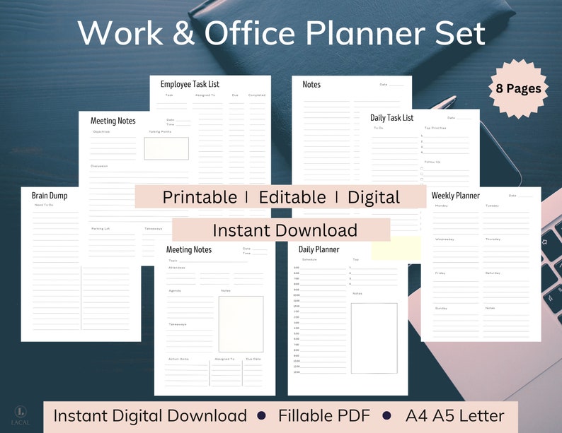 Printable Office Task Planner Bundle, Office Organizer, Fillable PDF ...