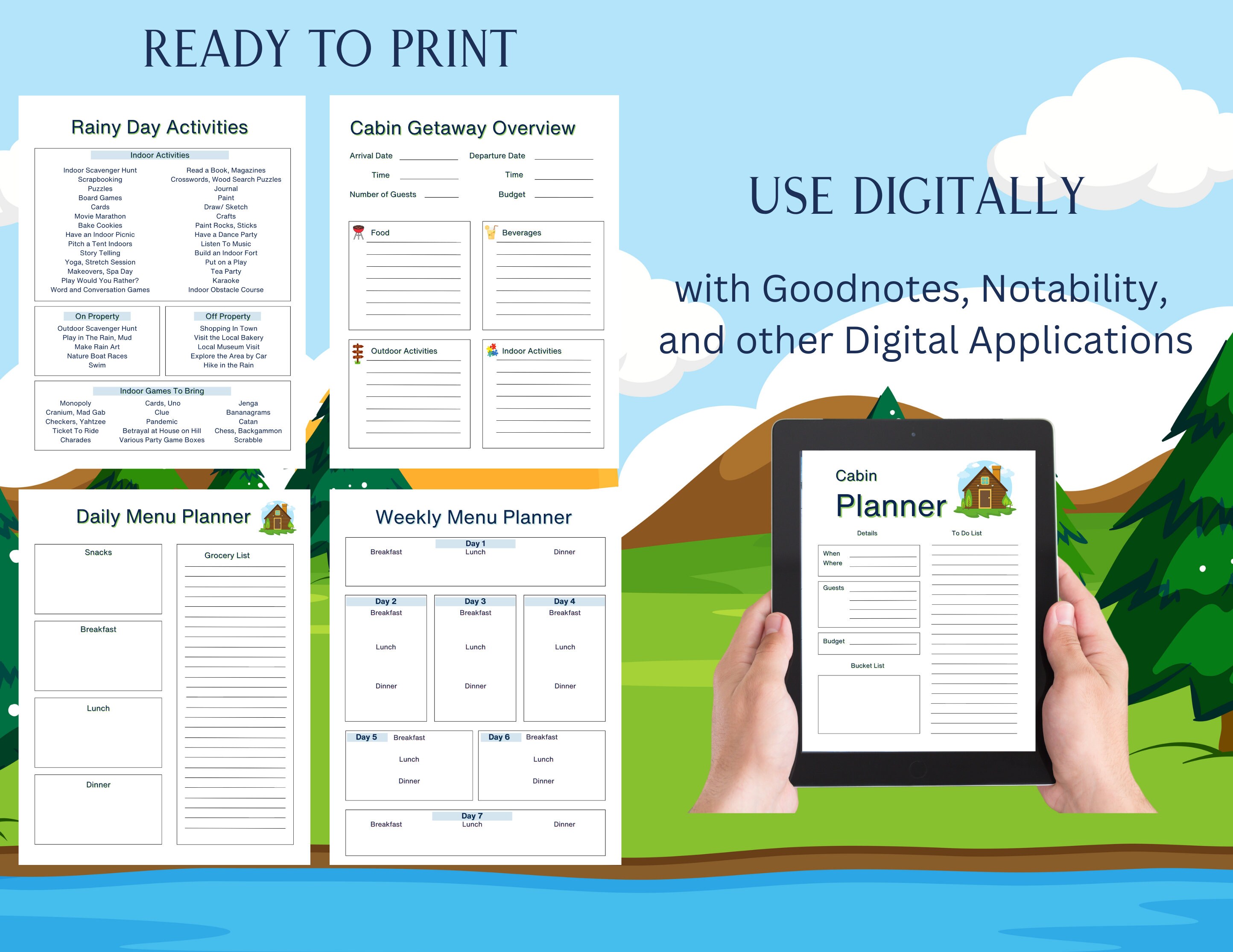 Printable Cabin Planner Checklist, Cabin Getaway Planning, Summer ...