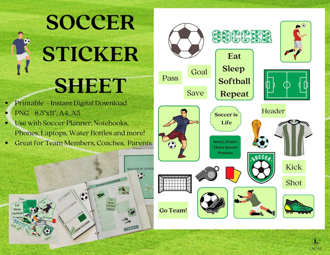 Soccer Sticker Sheet: Planner Stickers, Sports Gifts (PNG, PDF Digital ...