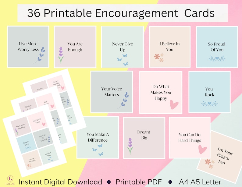 Encouragement Cards, Printable Affirmation Cards, Lunch Note Cards ...