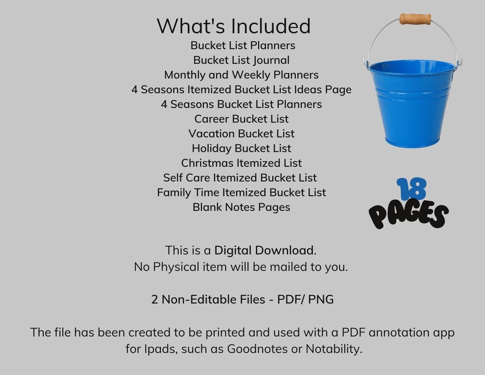 Printable Bucket List, Digital Bucket List Planner, Bucket List ...