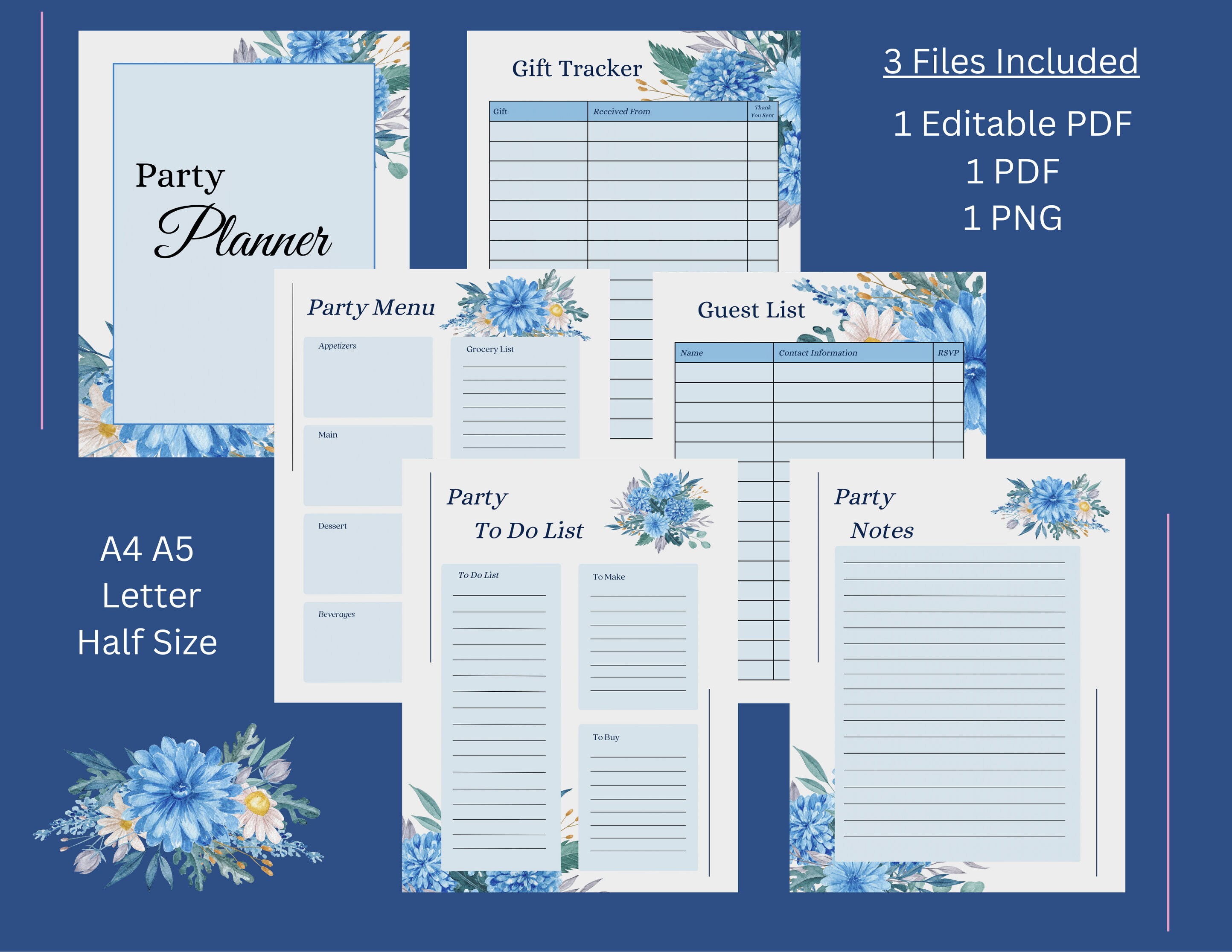 Floral Party Planner Bundle: Printable Organizer (editable PDF) - Etsy