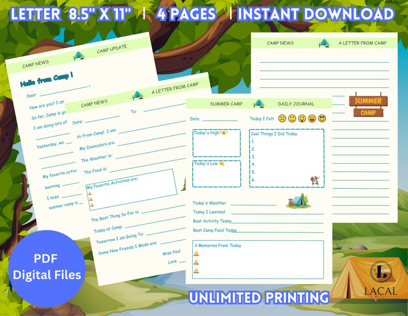 Printable Letters From Camp, Summer Camp Letters Notes, Kids Summer ...