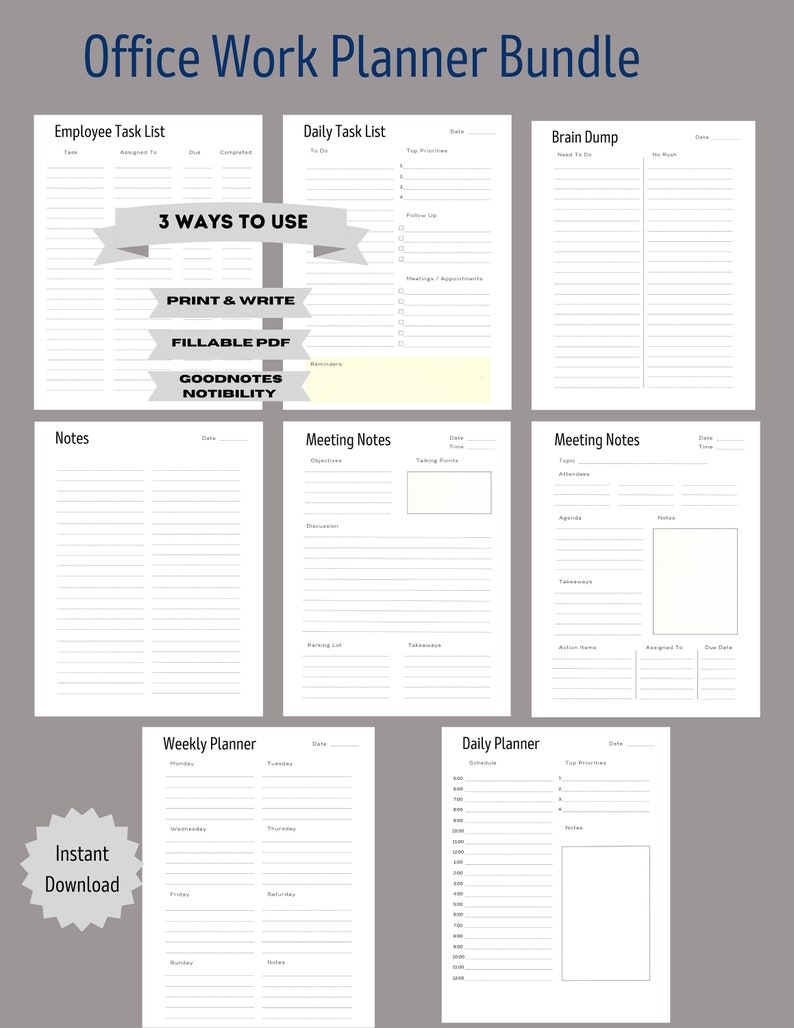 Printable Office Task Planner Bundle, Office Organizer, Fillable PDF ...