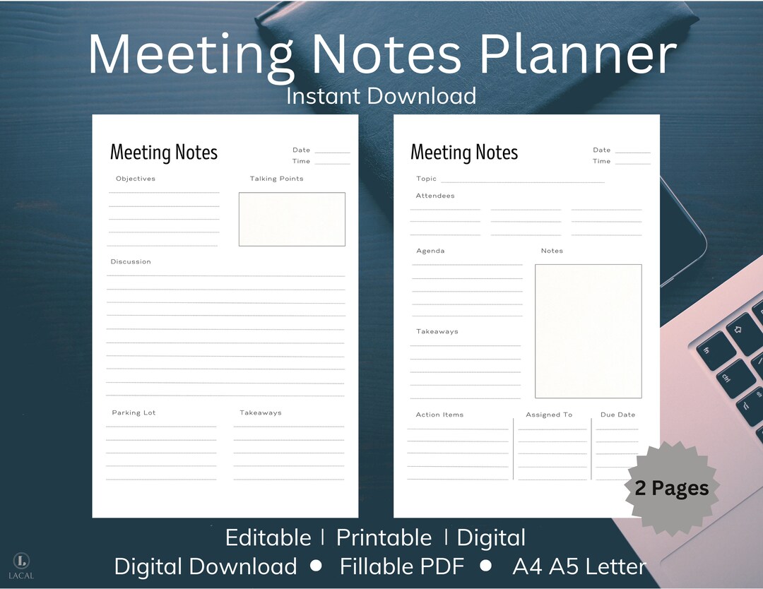 Meeting Notes Printable, Meeting Agenda, Fillable Meeting Minutes ...