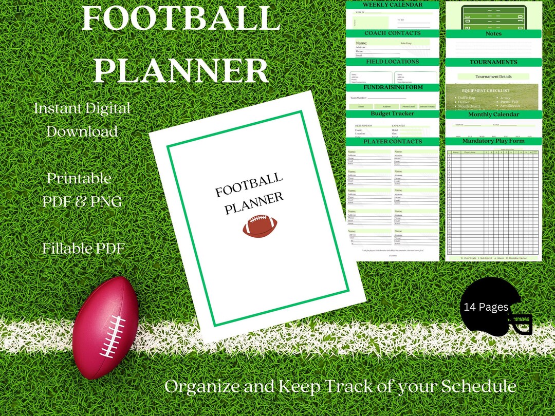 Printable Football Planner, Fillable PDF, Sports Calendar, Sports ...