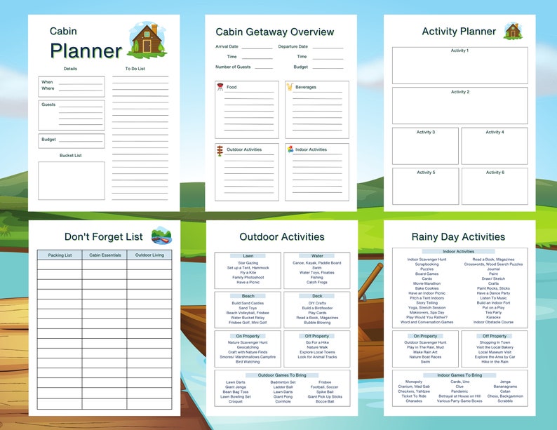 Printable Cabin Planner Checklist, Cabin Getaway Planning, Summer ...