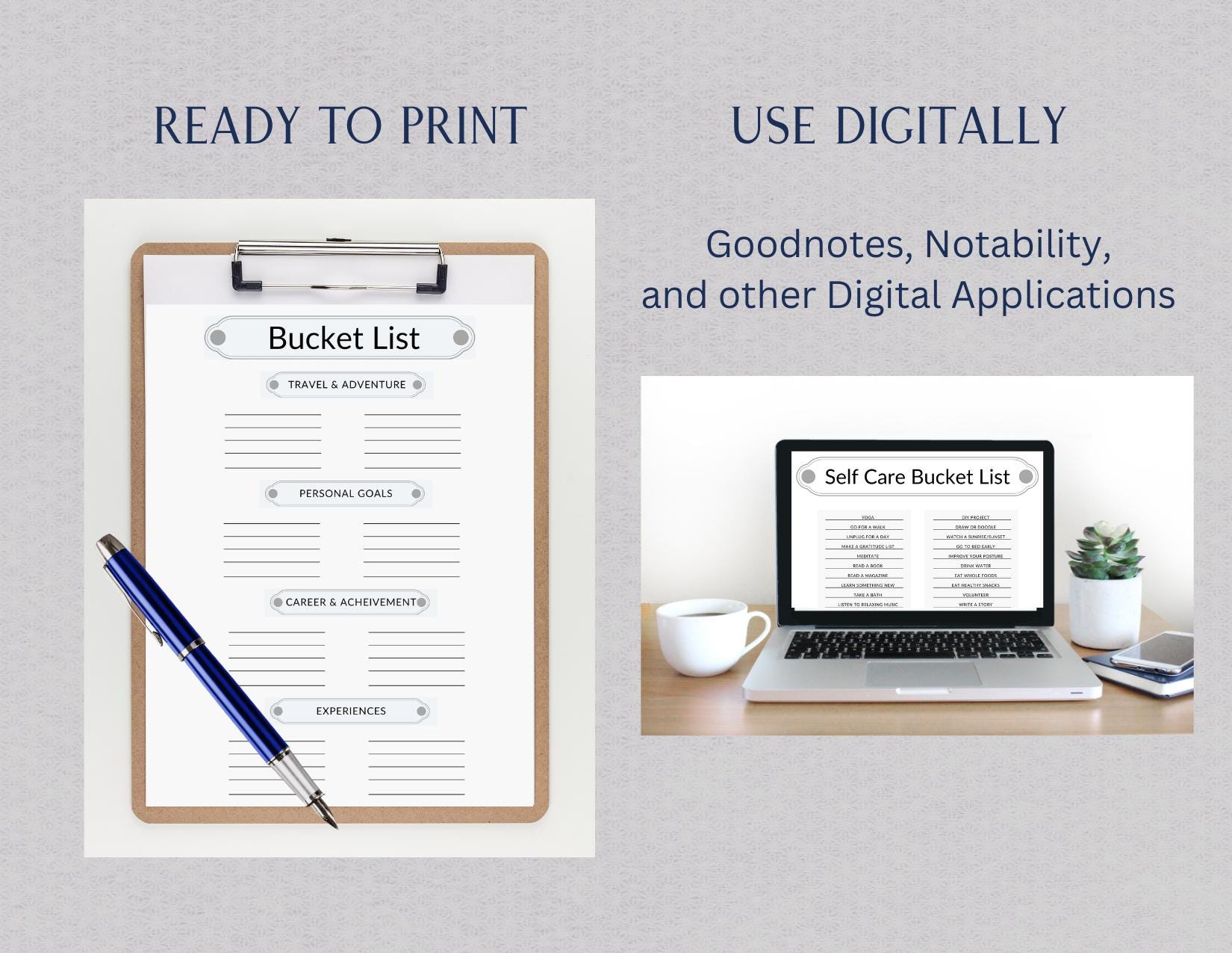 Printable Bucket List, Digital Bucket List Planner, Bucket List ...