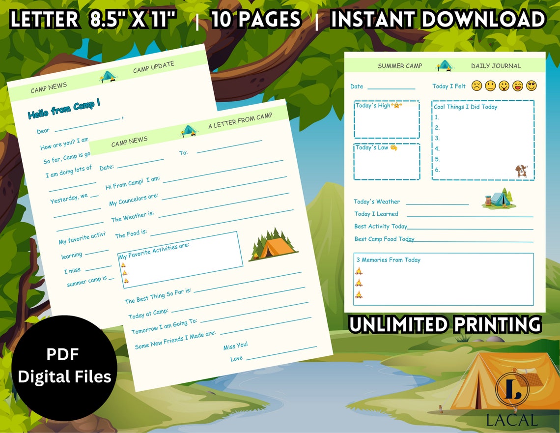 Summer Camp Organizer, Camp Packing List, Printable Letters From Camp ...