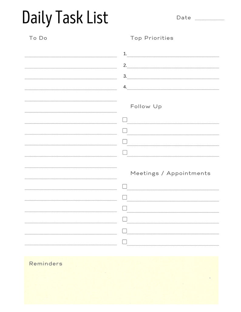 Daily Task List, Notes Page, Printable Planner, Editable to Do List ...