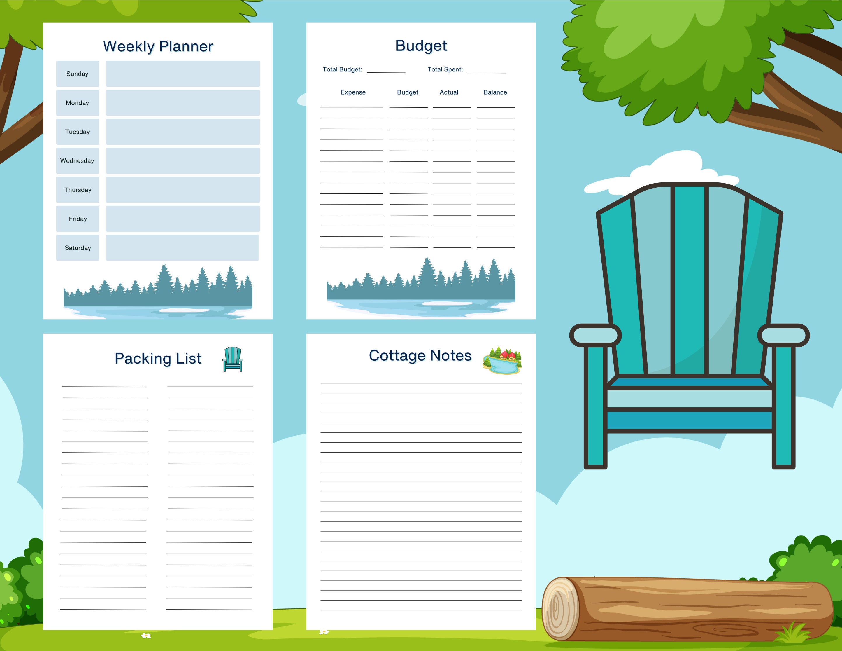 Printable Cottage Planner Checklist, Cottage Getaway Planning, Summer ...
