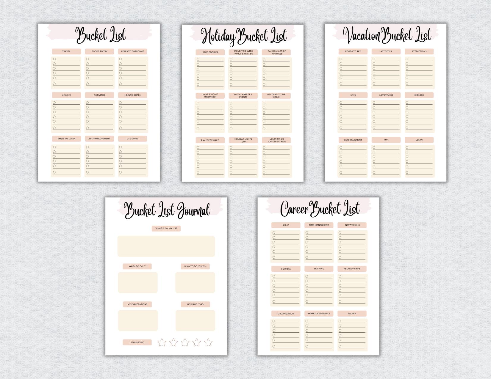Bucket List Planner Printable, Digital Bucket List, Bucket List ...
