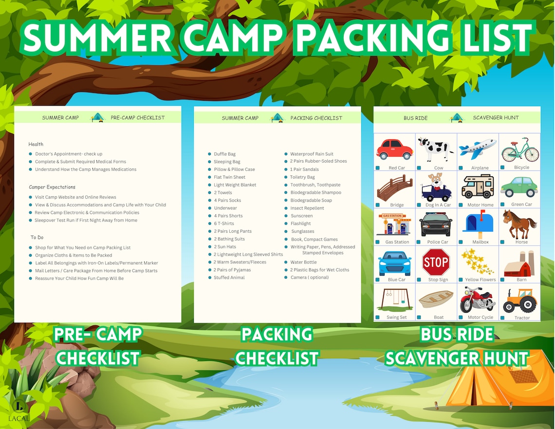 Camp Packing List, Editable, Printable, Summer Camp Checklist, Packing ...