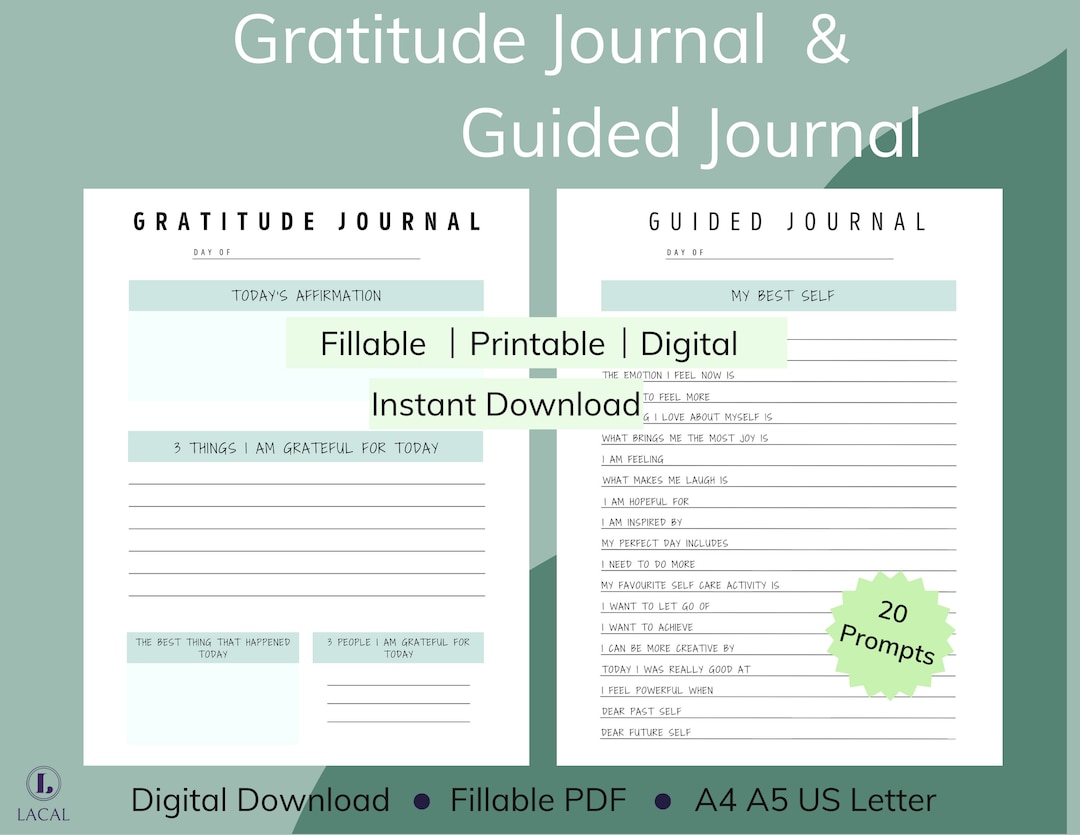 Gratitude Journal Printable, Guided Journal, Instant Download, Self ...