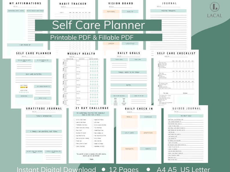Self Care Planner Printable, Self Care Routine, Fillable Instant ...