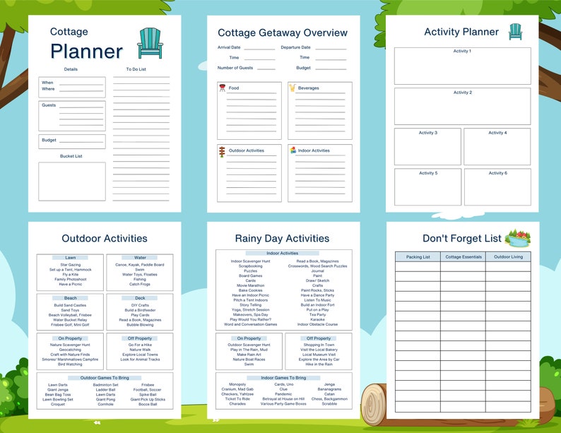 Printable Cottage Planner Checklist, Cottage Getaway Planning, Summer ...
