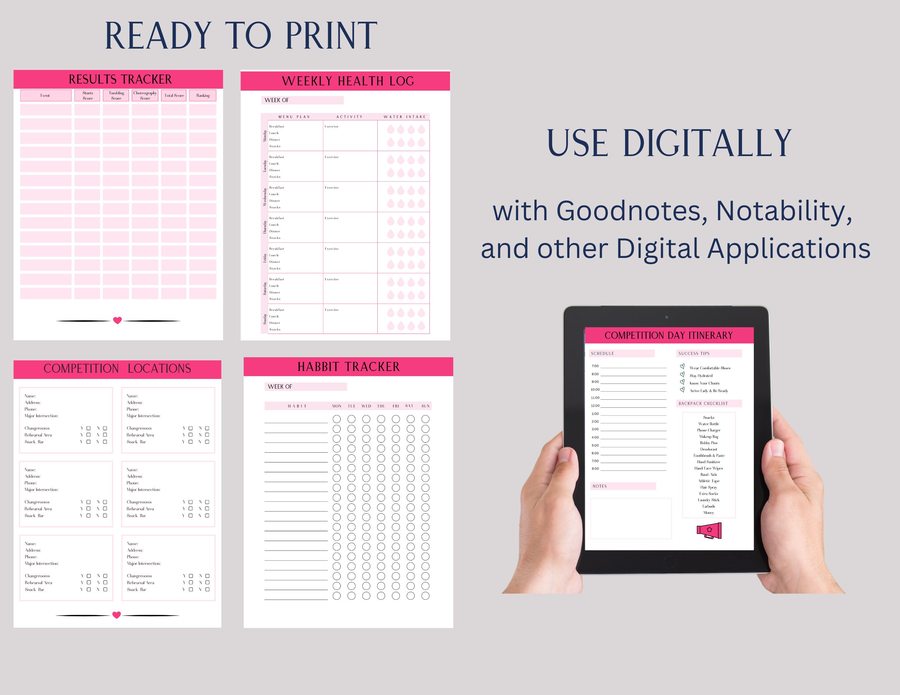 Printable Cheer Planner: Squad Schedule, Team Tracker (PDF & PNG) - Etsy