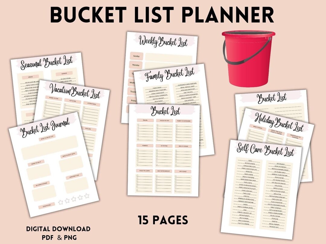 Bucket List Planner Printable, Digital Bucket List, Bucket List ...