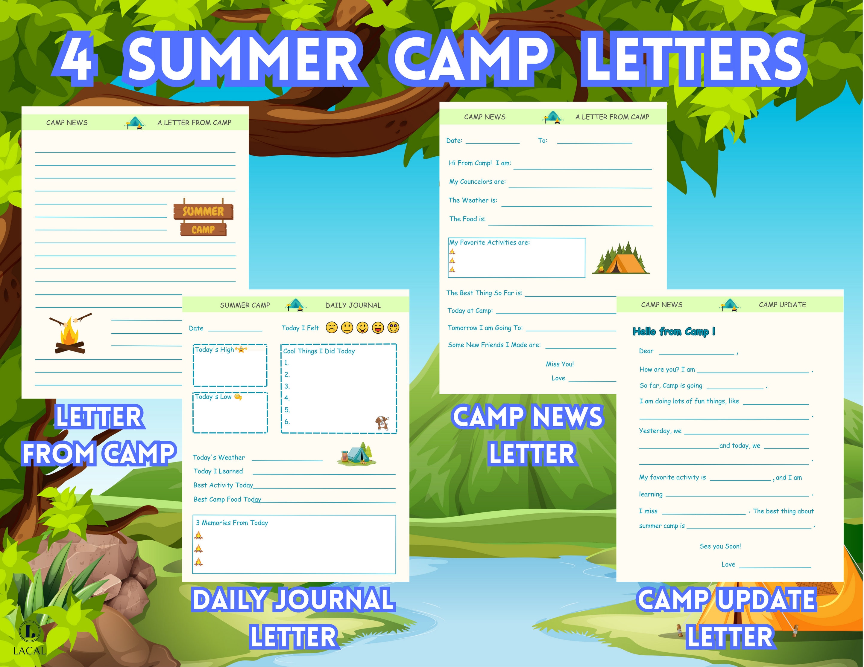 Printable Letters From Camp, Summer Camp Letters Notes, Kids Summer ...