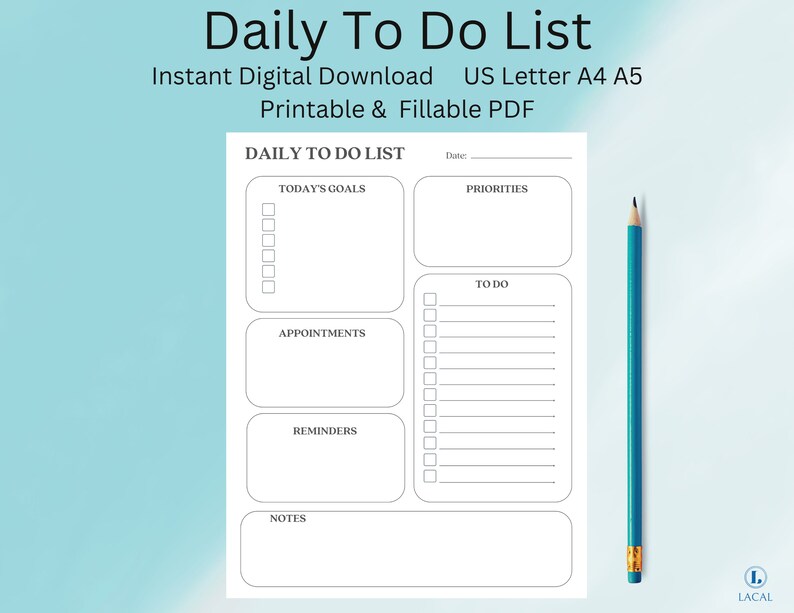Daily to Do List Printable Fillable PDF Instant Download - Etsy