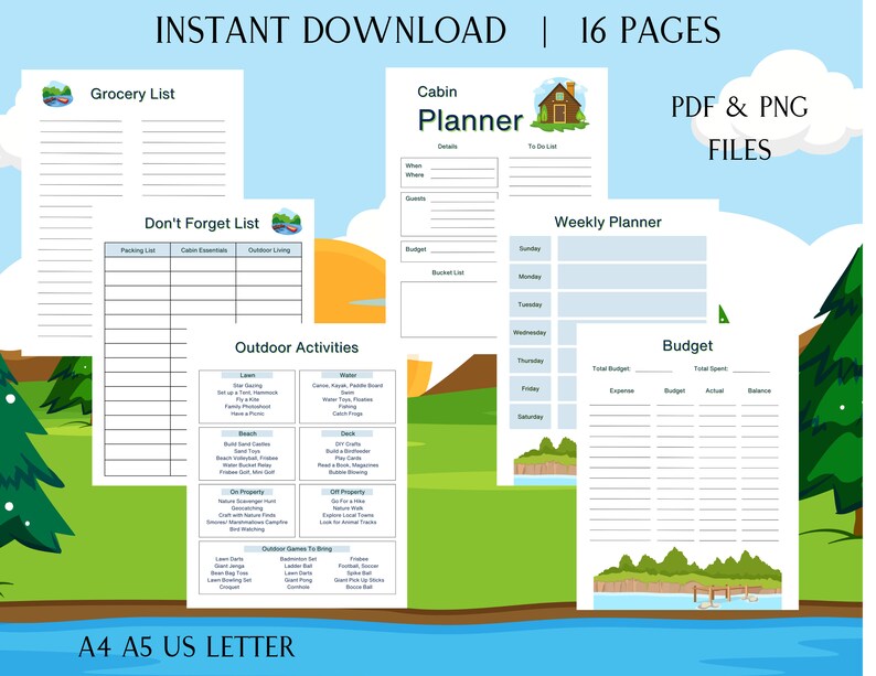 Printable Cabin Planner Checklist, Cabin Getaway Planning, Summer ...