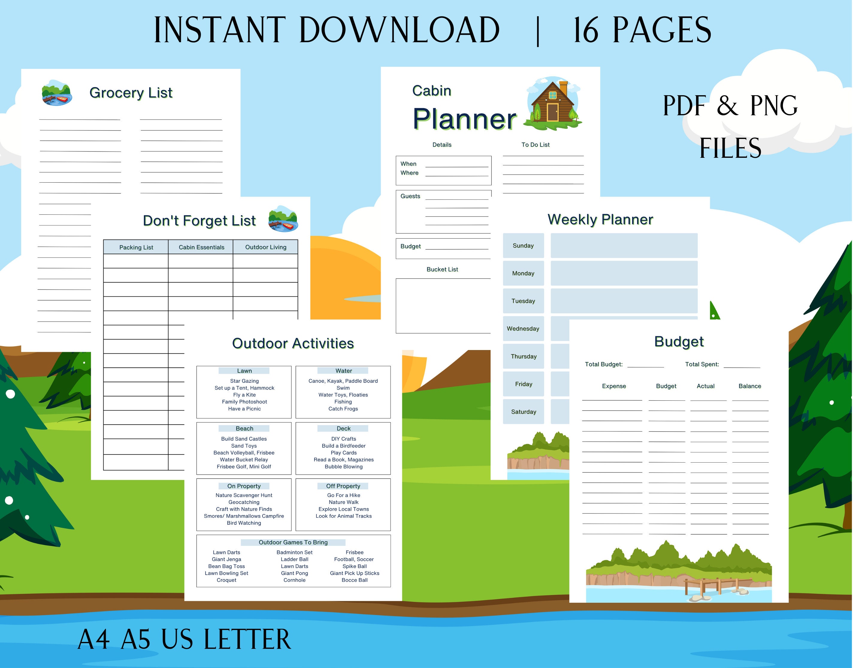 Printable Cabin Planner Checklist, Cabin Getaway Planning, Summer ...