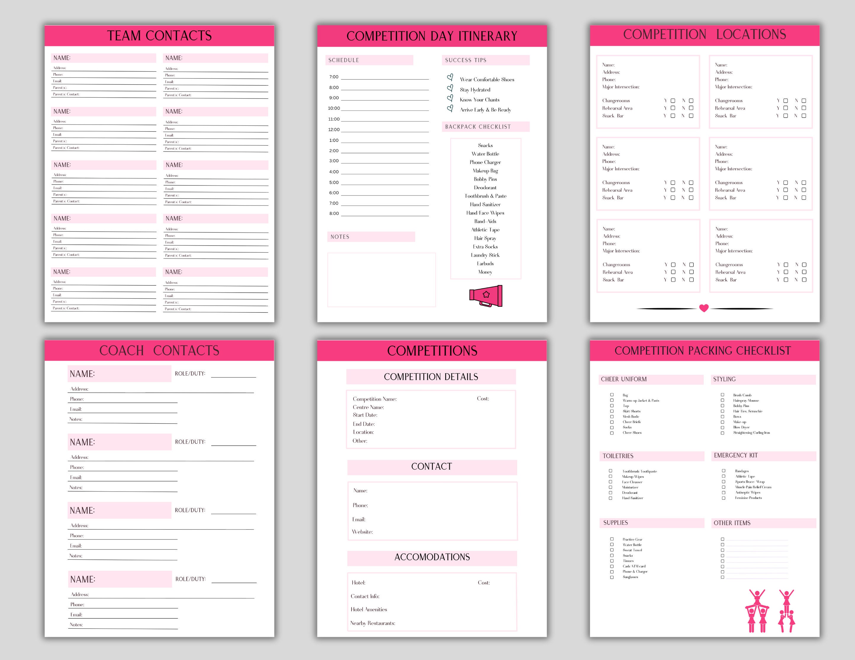 Printable Cheer Planner: Squad Schedule, Team Tracker (PDF & PNG) - Etsy