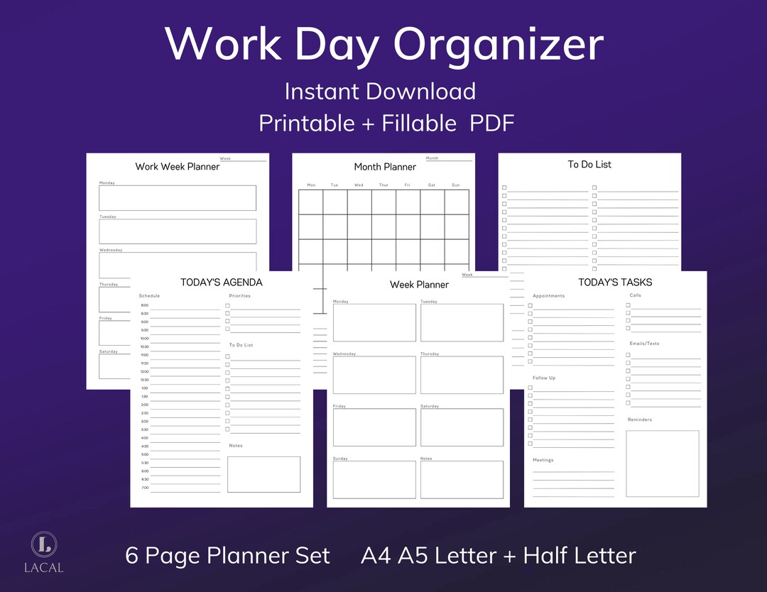 Printable Work Day Planner Daily Task Organizer Schedule - Etsy