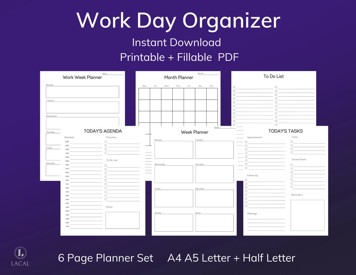 Printable Work Day Planner Daily Task Organizer Schedule - Etsy